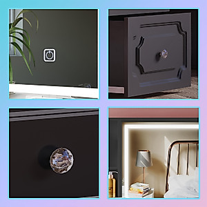 GLAUBIO 47-Inch Vanity Desk with Mirror & LED Light,Makeup Vanity Mirror with Brightness Adjusted,Large Storage Space-9 Drawers & 8 Shelves,Dressing Table for Bedroom,Dressing Room,Cloakroom,Study