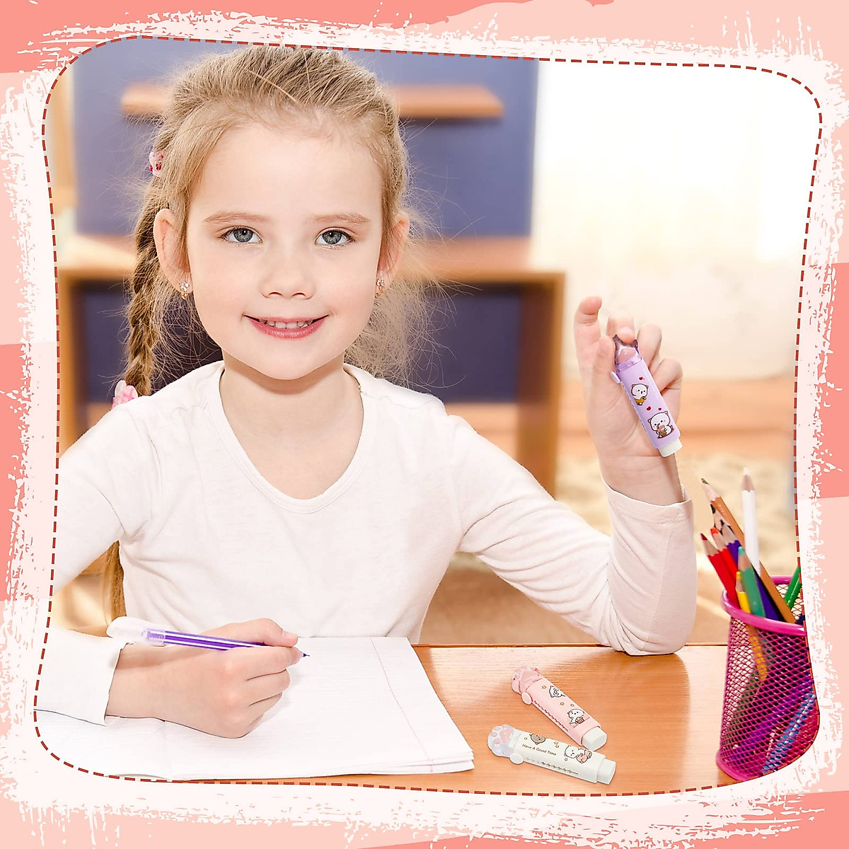 8 Pcs Cat Paw Shaped Erasers Push Pull Design Retractable Pastel Aesthetic Pencil Kawaii Cute Rubber for Kids Students School Office Stationery (Purple, Pink, White, Peach)