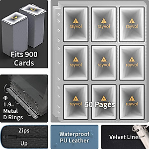 Rayvol 9-Pocket Trading Card Binder, Fits 900 Cards with 50 Removable Sleeves, Card Collector Album Holder- Aquablue