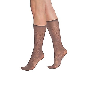 AWS/American Made Sheer Knee High Socks for Women Pack of 3 Pairs 15 Denier Stay up Band (Mink Flower Patterned)