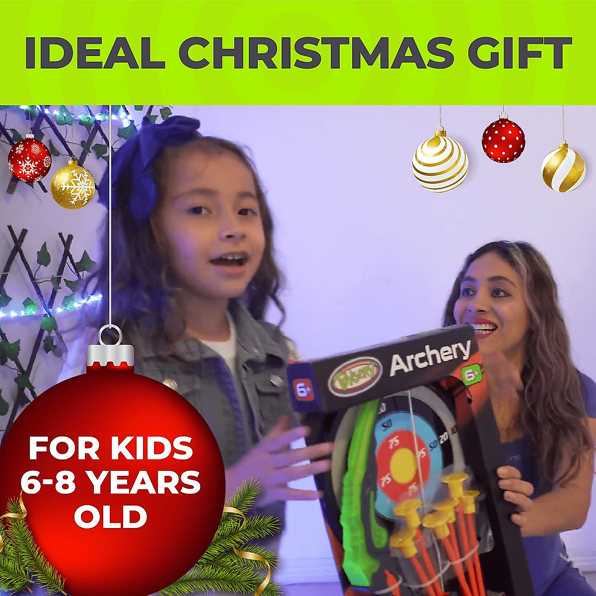 Toysery Kids Bow and Arrow Set with LED Flash Lights, Toy Bow and Arrow for Kids 8-12 Years Old - Toy Bow and Arrow Set for Boys and Girls, Includes Archery Bow, 6 Archery Arrows, Target, Quiver Green