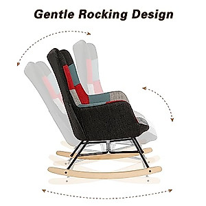 LSSPAID Rocking Chair Nursery Set of 1, Upholstered Glider Rocker with High Backrest Armchair Comfy Accent Glider Chair for Living Room, Bedroom, Nursery Room, Multi Color