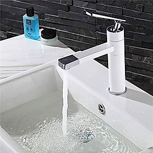 PDOLIGBDN Kitchen Taps Kitchen Tap Faucet White Spray Painting Bath Sink Faucet Bathroom Cold and Hot Faucet Crane with 360 Rotating Aerator