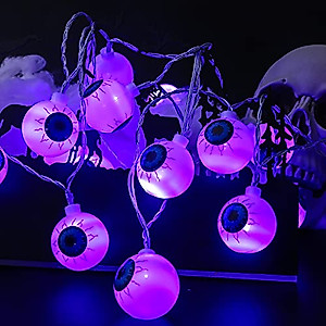 Halloween Purple Eyeball String Lights, 30 LED Battery Powered Halloween Decorative Lights with Remote, 16.4 FT 8 Modes Twinkle Lights, for Outdoor Indoor Halloween Party Home Decorations
