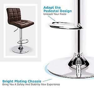 Leopard Outdoor Products Modern Square PU Leather Adjustable Bar Stools with Back, Set of 2, Counter Height Swivel Stool (Retro Brown)