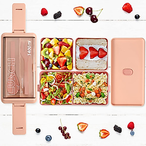 CHZZMS 2 Pack Bento Box Adult Lunch Box,49OZ Leakproof Eco-Friendly Stackable Bento Lunch Box Meal Prep for Dining Out, Work, Picnic, School (green+pink)