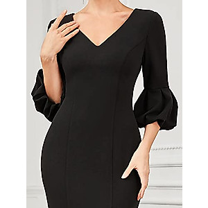 Ever-Pretty Women's Long Lantern Sleeves Mermaid Casual Maxi Formal Dress Black US4