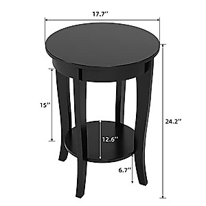 IDEALHOUSE Black End Table Living Room Small Side Table with 2-Tier Storage Shelves Round Bedside Tables Bedroom Elegant Slim Coffee Table for Small Spaces
