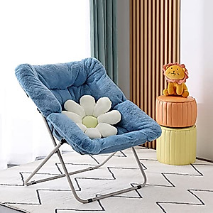 Givjoy Saucer Chair, Soft Faux Fur Oversized Folding Accent Chair, Soft Furry Lounge Lazy Chair, Metal Frame Moon Chair for Bedroom, Living Room