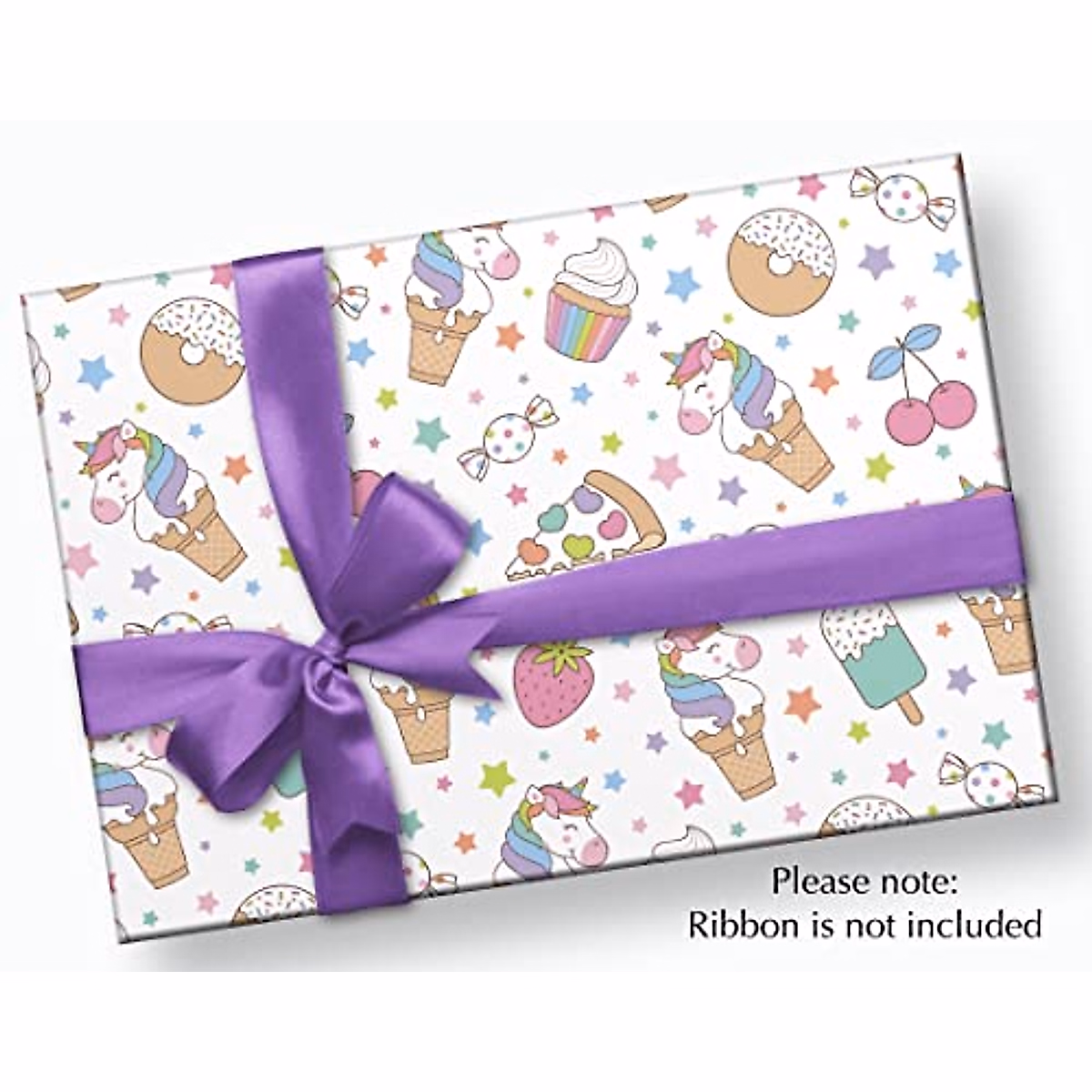 Stesha Party Unicorn Donut Wrapping Paper Girl Birthday Gift Wrap, 30 x 20 Inch (3 Sheets)