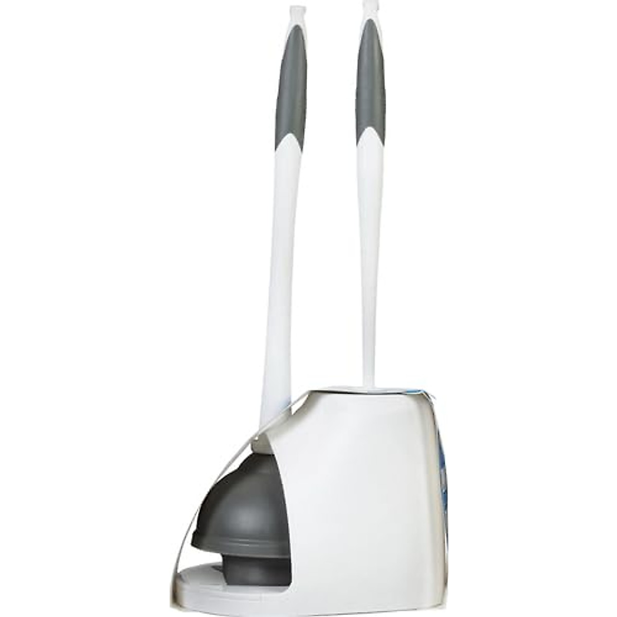 Clorox Toilet Plunger and Bowl Brush Combo Set with Caddy, White/Gray