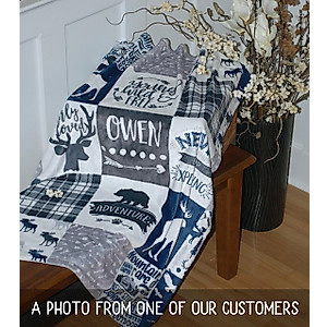 Woodland Creatures Personalized Blanket for Baby Boy, Infant & Toddler Minky Personalized Baby Blanket with Name - Custom Baby Blanket, Personalized Baby Blankets for Boys (30"x40" White Back)
