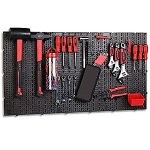 Premium Pegboard Panel Kit with 8 Panels 81 Hangers - Wall Mounted Black Peg Board Tool Storage System, Workshop Black Pegboard Tool Holder, Pegboard Hooks Wall Organizer, Utility Rack Tool Organizer