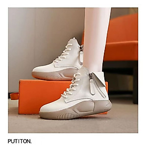 Women's High Top Fashion Side Zipper Lace Up Sneakers,Fashion Casual Soft Thick Sole Non-Slip Comfortable Ankle Boots. (black,7)