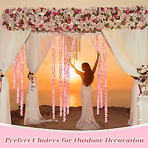 Juinte 20 Pieces 65.6 Ft Faux Silk Wisteria Vine Hanging Garland Faux Wisteria Vine Ratta Hanging Flowers Silk Faux Flowers Garland Faux Flowers Garland for Home Wedding Garden Outdoor Decor (Pink)