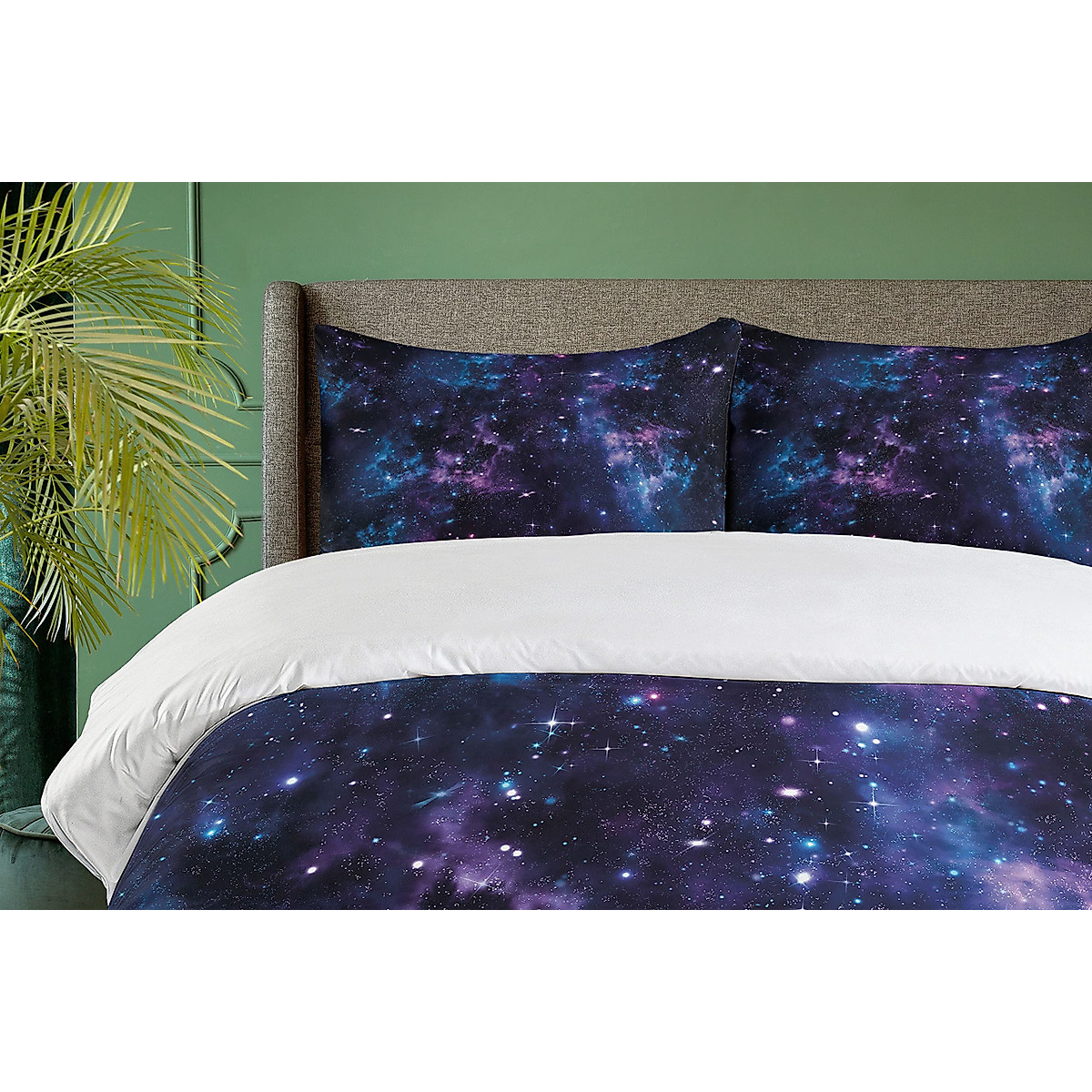 Ambesonne Space Duvet Cover Set, Mystical Sky with Star Clusters Cosmos Nebula Celestial Scenery Artwork, Decorative 3 Piece Bedding Set with 2 Pillow Shams, King Size, Blue