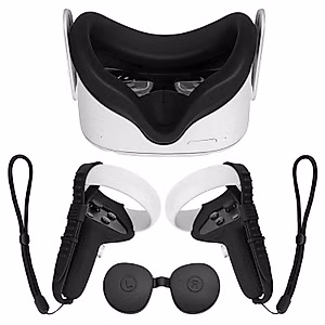 TOMSIN Touch Controller Grip Cover for Oculus Quest 2 with Silicone Face Cover, Protective Lens Cover, Silicone Handle Strap Combo, Sweatproof Lightproof Anti-Throw Accessories Set (Black)