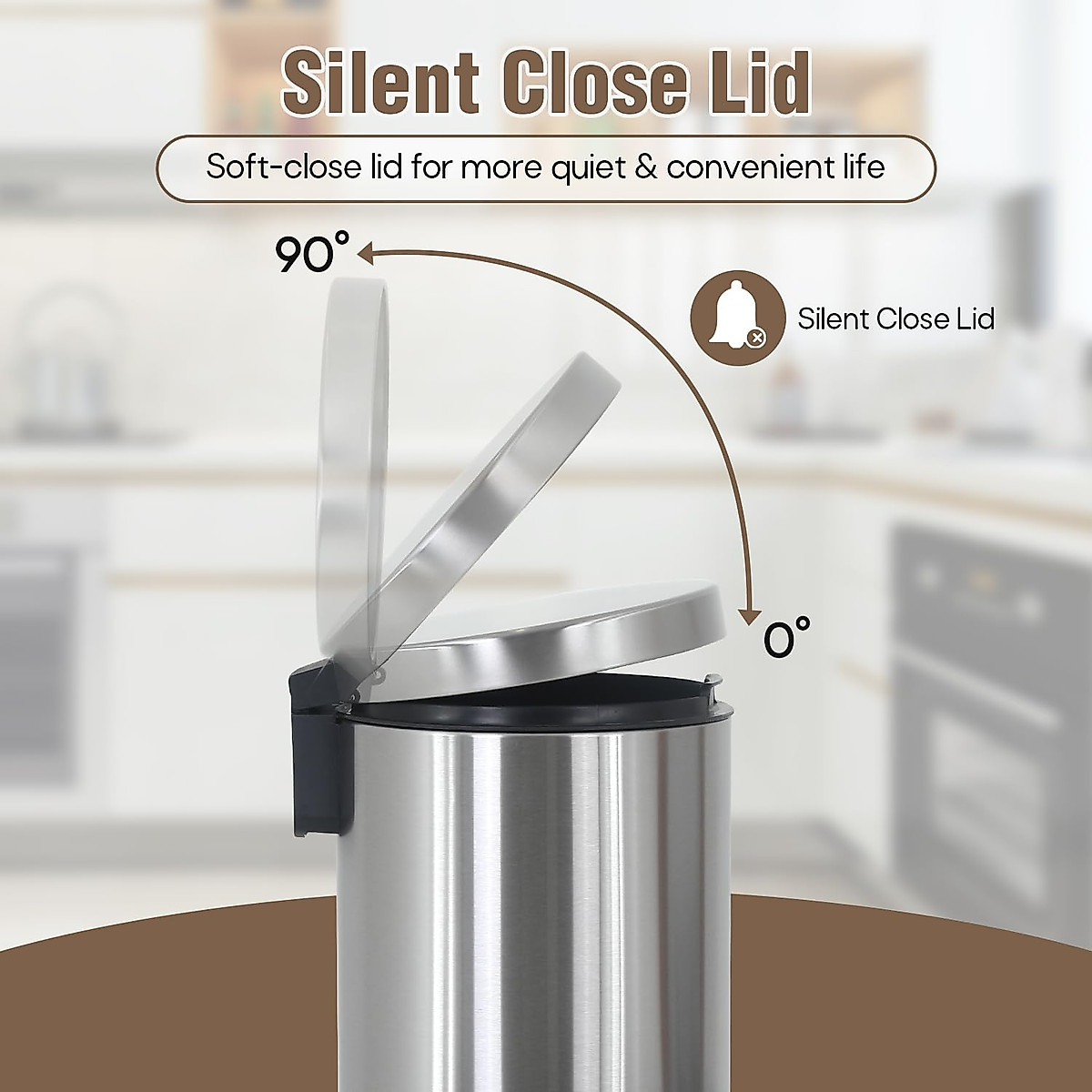 NChanmar Bathroom Trash Can with Lid, 6 Liter / 1.6 Gallon Round Mini Trash Can, Portable Pedal Garbage Can for Kitchen, Office, Stainless Steel Trash Can, Removable Inner Basket, Easy to Clean (2)