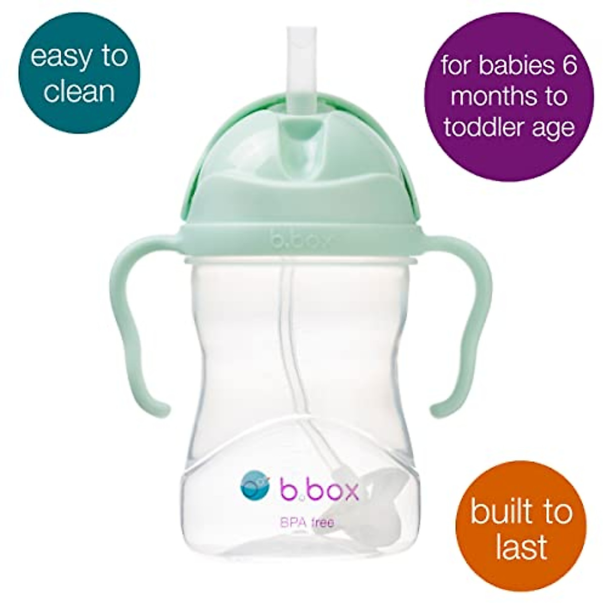 b.box Sippy Cup with Fliptop Straw, Drink from any Angle | Weighted Straw, Spill Proof, Leak Proof & Easy Grip | BPA Free, Dishwasher safe | For Babies 6m+ to Toddlers (Pistachio, 8 oz)