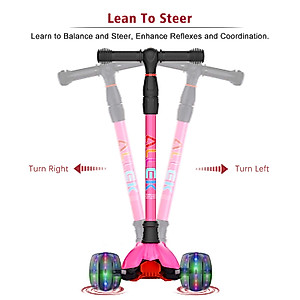 Allek Kick Scooter B02, Lean 'N Glide Scooter with Extra Wide PU Light-Up Wheels and 4 Adjustable Heights for Children from 3-12yrs (Rose Pink)