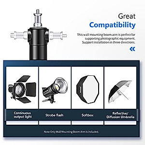 Neewer 2-Pack Triangle Wall Mounting Boom Arm for Photography Studio Video Strobe Lights Monolights Softboxes Umbrellas Reflectors,180 Degree Flexible Rotation,Max Length 70.8 inches/180CM (Black)