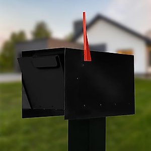Ilyapa Tab Design Mailbox, Ready to Post Mount - All Black Powder Coated Steel Heavy Duty Curbside Welded Mailbox, All Weather Durable & Corrosion Resistant, Stainless Steel Hinges & Magnetic Door
