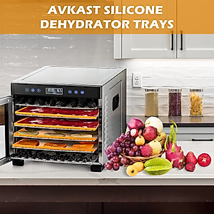 6PCS Silicone Dehydrator Sheets with Edge,Avkast Fruit Leather Trays Compatible with Cosori CP267-FD,Non-stick Dehydrator Trays for Liquid Fruits Meat Vegetables Herbs with Silicone Scraper