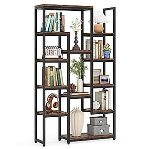 LITTLE TREE 70.9” Tall Bookshelf Industrial Bookcase for Living Room Home Office,Brown