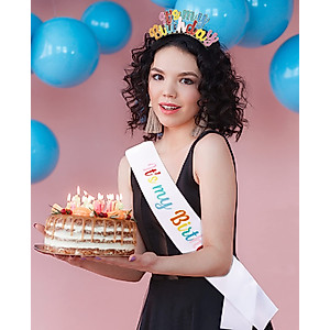 Birthday Crown for Girls, Cute Birthday Sash & Birthday Tiara for Women Set, Sweet Birthday Headband Birthday Decorations Birthday Gifts for Women