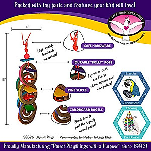 Super Bird Creations SB625 Olympic Rings Bird Toy, Large Bird Size, 15” x 4” x 4”