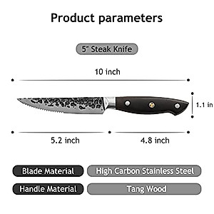 KONOLL Steak Knives Set of 6 Steaks Knife Serrated Blade Forged Handmade German High Carbon Steel with Full Tang Wood Handle