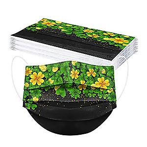 50PC St Patricks Day Disposable Face Mask for Adults Women Protection Breathable with Cute Shamrock Gnome Designs Mask (Green 13)