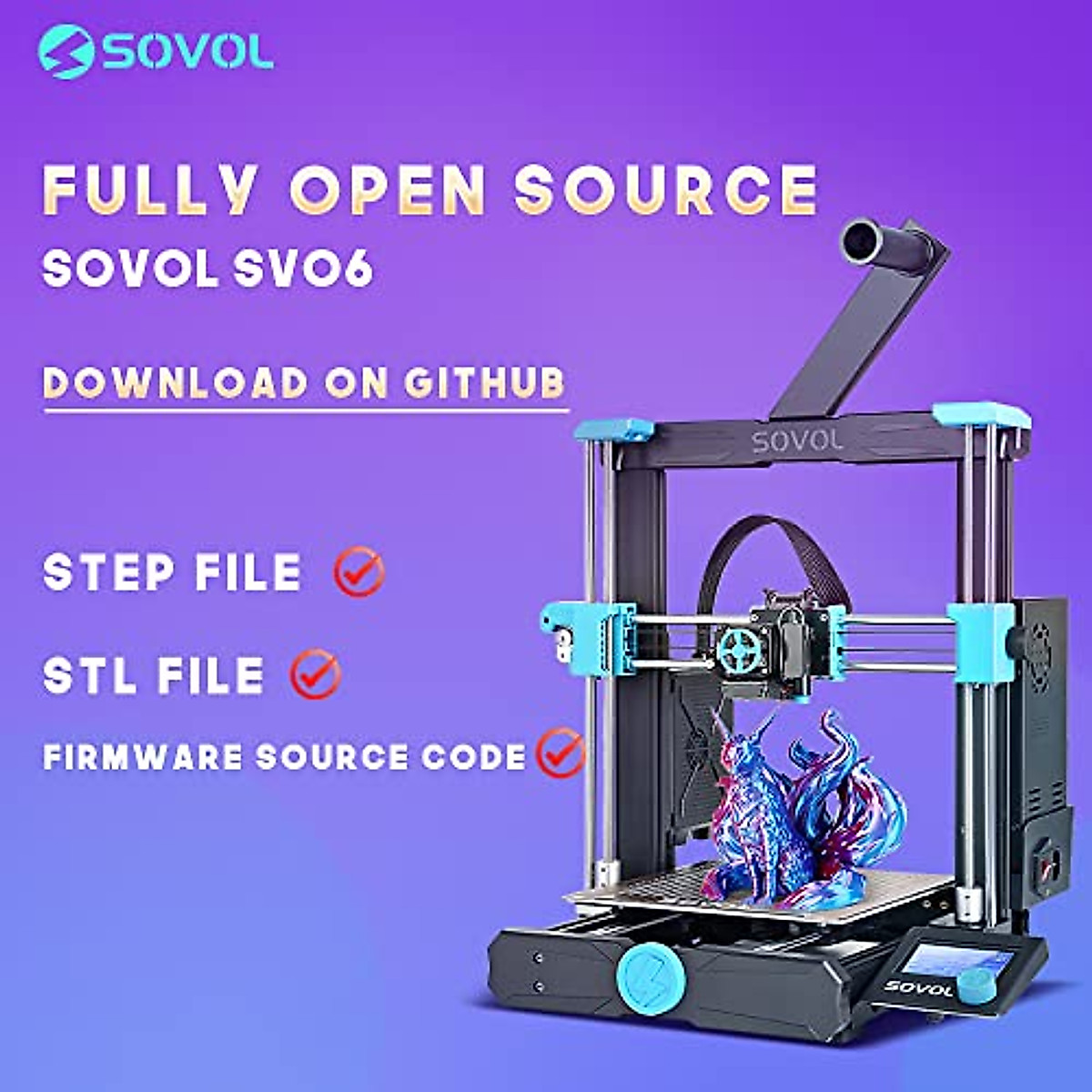 Sovol SV06 3D Printer Open Source with All Metal Hotend Planetary Dual Gear Direct Drive Extruder 25-Point Auto Leveling PEI Build Plate 32 Bit Silent Board Printing Size 8.66x8.66x9.84 inch