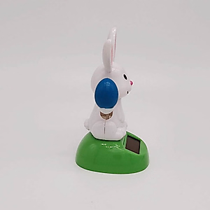 Taotenish Solar Powered Toy Shaking Head Rabbit Statue Shaking Head Dancing Toy Rabbit Bunny Figurines for Car Dash Board Decorations - White