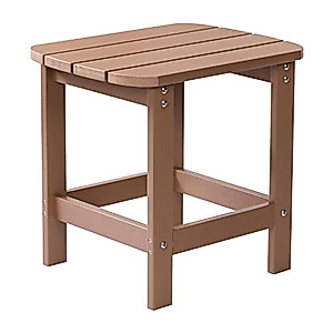 Flash Furniture Charlestown Tiered Commercial Poly Resin Adirondack Side Table - Natural Cedar - All-Weather - Indoor/Outdoor