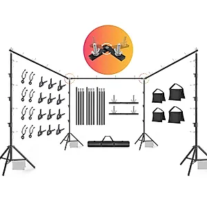 LimoStudio (Heavy Duty) 30 ft. Max Wide x 10 ft. Max Tall Backdrop Stand Background Support System, 360° Rotatable Angle Adjustable Crossbar Joint, Spring Clamp, Elastic String Holder Clip, AGG3354