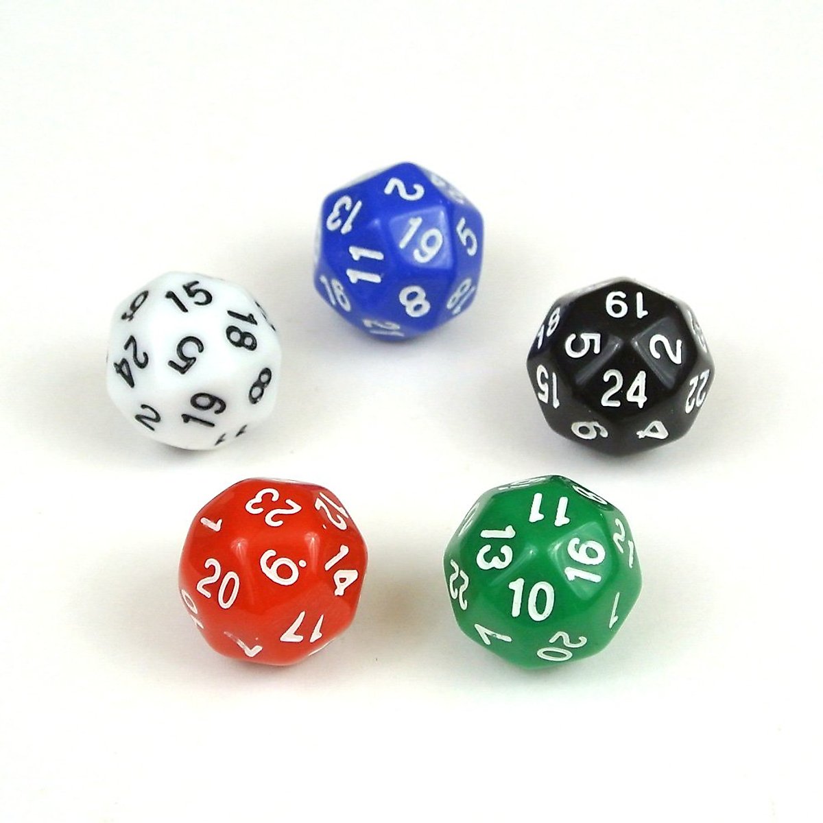 The Dice Lab Set of Unique 24-Sided Dice in Five Colors