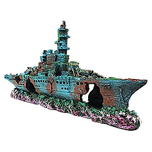 SLOCME Aquarium Shipwreck Decorations Fish Tank Ornaments - Resin Material Sunken Ship Decorations, Eco-Friendly for Freshwater Saltwater Aquarium Betta Fish Decorations