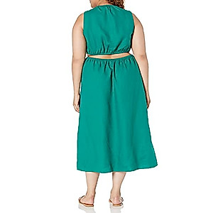 The Drop Women's Sade Linen Cut Out Midi, Ultramarine Green, S