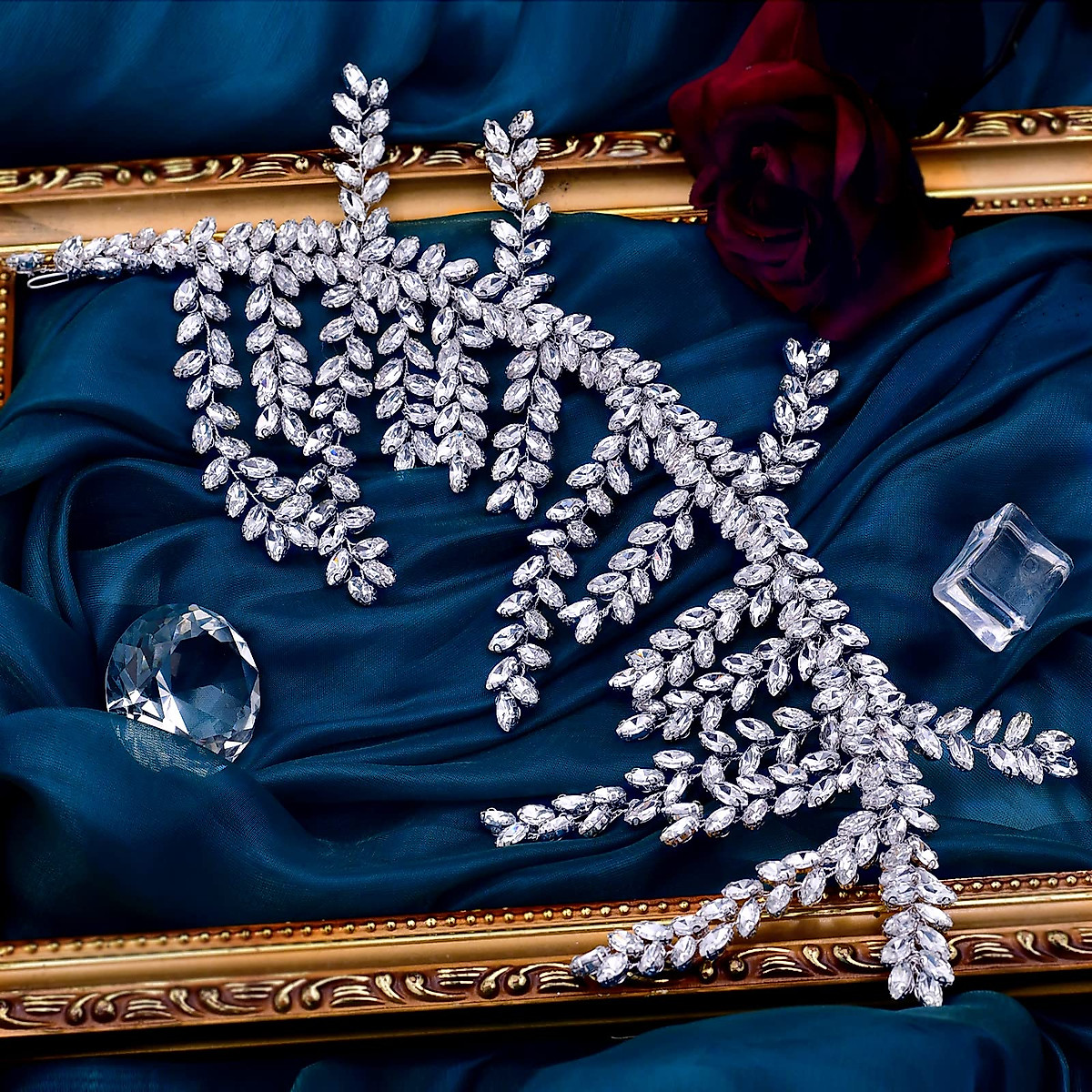 Silver Rhinestone Wedding Tiara，Headpiece Forehead Tiara Jewelry Head Chain, Crystal Headpiece Bridal Hair Accessories for Bride Women HP373