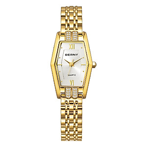 BERNY Gold Watches for Women Dainty Hexagon Ladies Quartz Wrist Watches Stainless Steel Band Fashion Analog Watch Luxury Bracelet(White Dial)