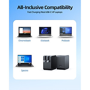 Mini 65W 45W USB-C Fast Charger Fit for HP Elitebook Spectre x360 Dragonfly Elite x2 G4 G8 Chromebook 11A 11 G8 EE 11A 11 G6 EE 11 G7 EE 14 14A G5 14 G6 G7 11MK G9 EE Laptop Power Supply AC Adapter