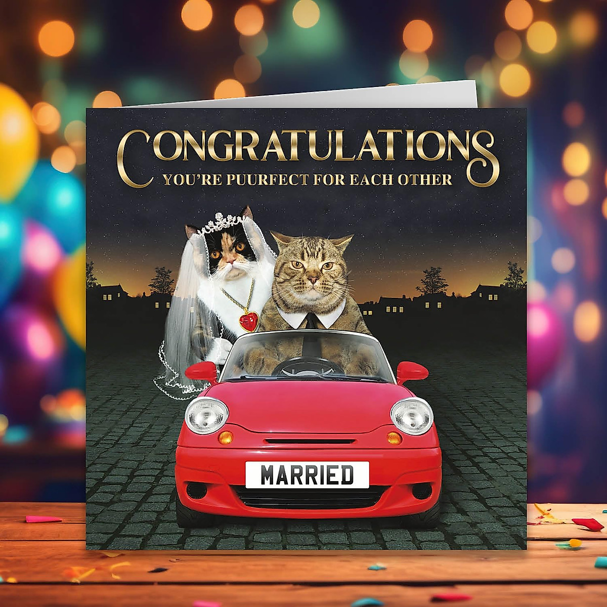 Cult Kitty - Cat Congrats, You Got Married - Just Married Card - Cute Wedding Card for Bride and Groom - Funny Wedding Card Congratulations for Him & Her - Beautiful Wedding card for Couple
