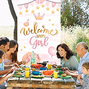 INNORU Welcome Baby Girl Door Banner Decor, Gender Reveal Party Decor, Baby Shower, Girl Theme Birthday Party Photo Booth Backdrop Background Supplies