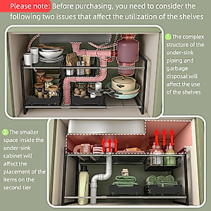 NETEL Under Sink Organizer, Expandable Cabinet Shelf Organizer 2 Tier Under Bathroom Storage Rack with Removable Panels,Multi-Use for Under Kitchen Bathroom Sink Organizers and Storage