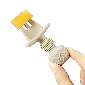 PandaEar (4 Pack) Silicone Baby Led Weaning Spoon Fork| First Training Self Feeding Utensils Set| Anti-Choke Silverware Eating Supplies for Toddler 6 Months Up (Carnation Grey)