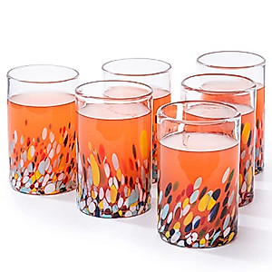 Hand Blown Mexican Drinking Glasses and Pitcher – Set of 6 with Mexican Confetti Design (14 oz each) and Pitcher (84 Ounces) by The Wine Savant (Confetti)