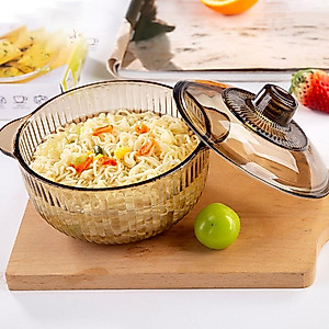 Glass Ribbed Pot,Glass Cooking Pot with Lids,Heat Resistant Borosilicate Glass Cookware Stovetop Pot Set,Simmer Pot with Cover Safe for Soup, Milk, Baby Food (brown)