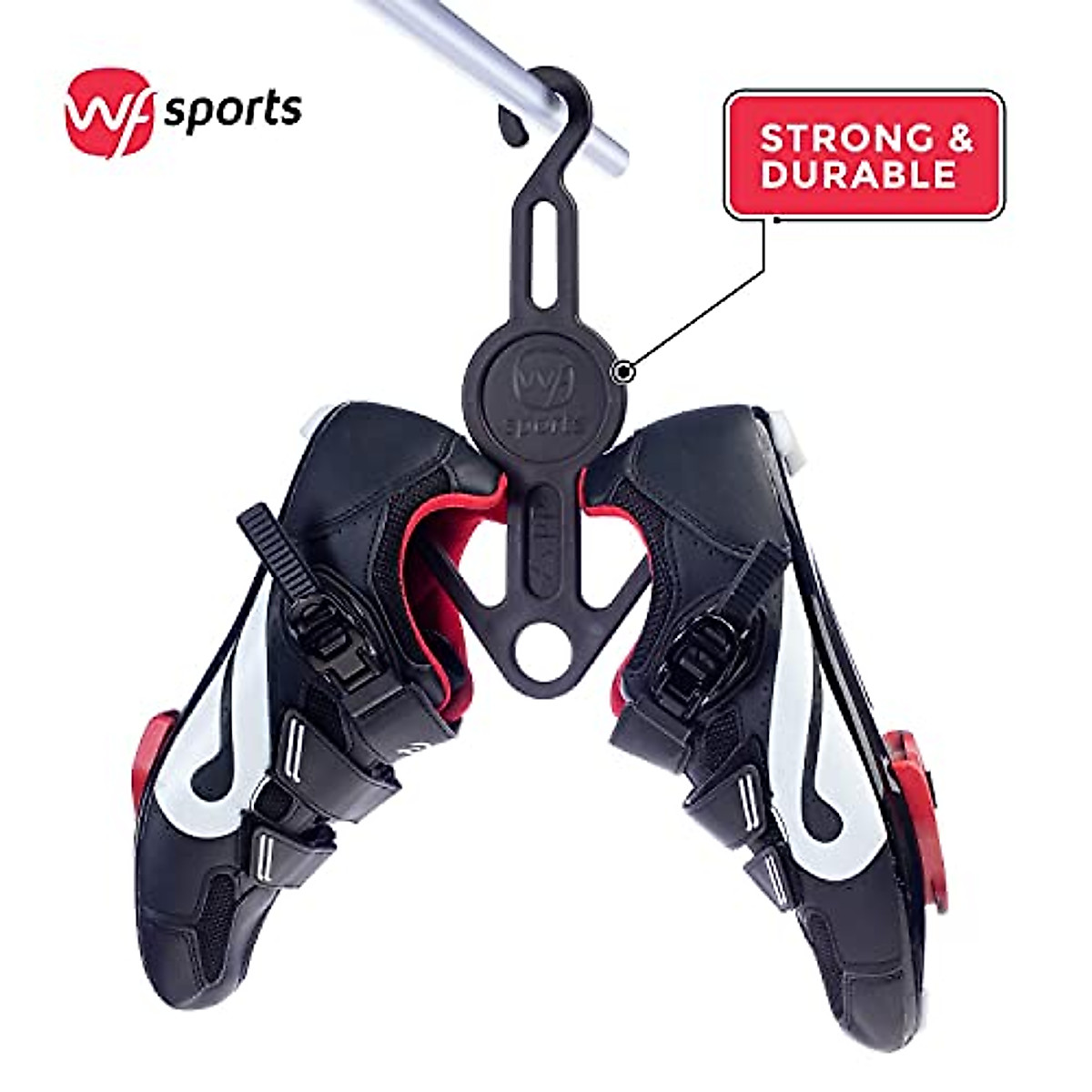 Shoe Hanging Hooks - Space-Saving Hanging Storage for Peloton Shoes, Sandals, Sneakers - Plastic Holder for Stationary Exercise Bikes - Organizer Hanger Cycling Accessories - Black