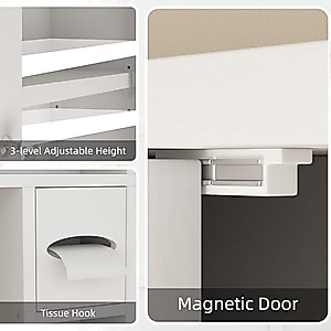 Shintenchi Over The Toilet Storage Cabinet, Bathroom Storage Cabient with Barn Doors, Bathroom Storage Shelf Organizer with Toilet Paper Holder, Adjustable Shelf and Anti-Tip Device, White